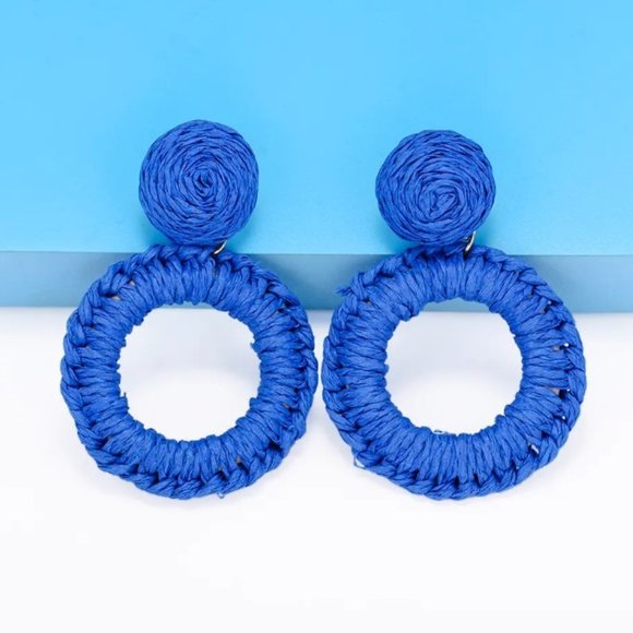 chichigems | Jewelry | Bohemian Blue Woven Braided Raffia Tropical Dangle Round Circle Earrings ...
